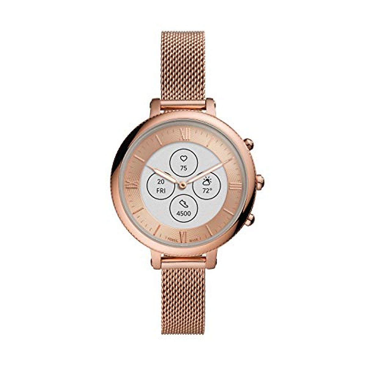 Fossil Women's 38mm Monroe Stainless Steel Mesh Hybrid HR Smart Watch, Color: Rose Gold (Model: FTW7039)