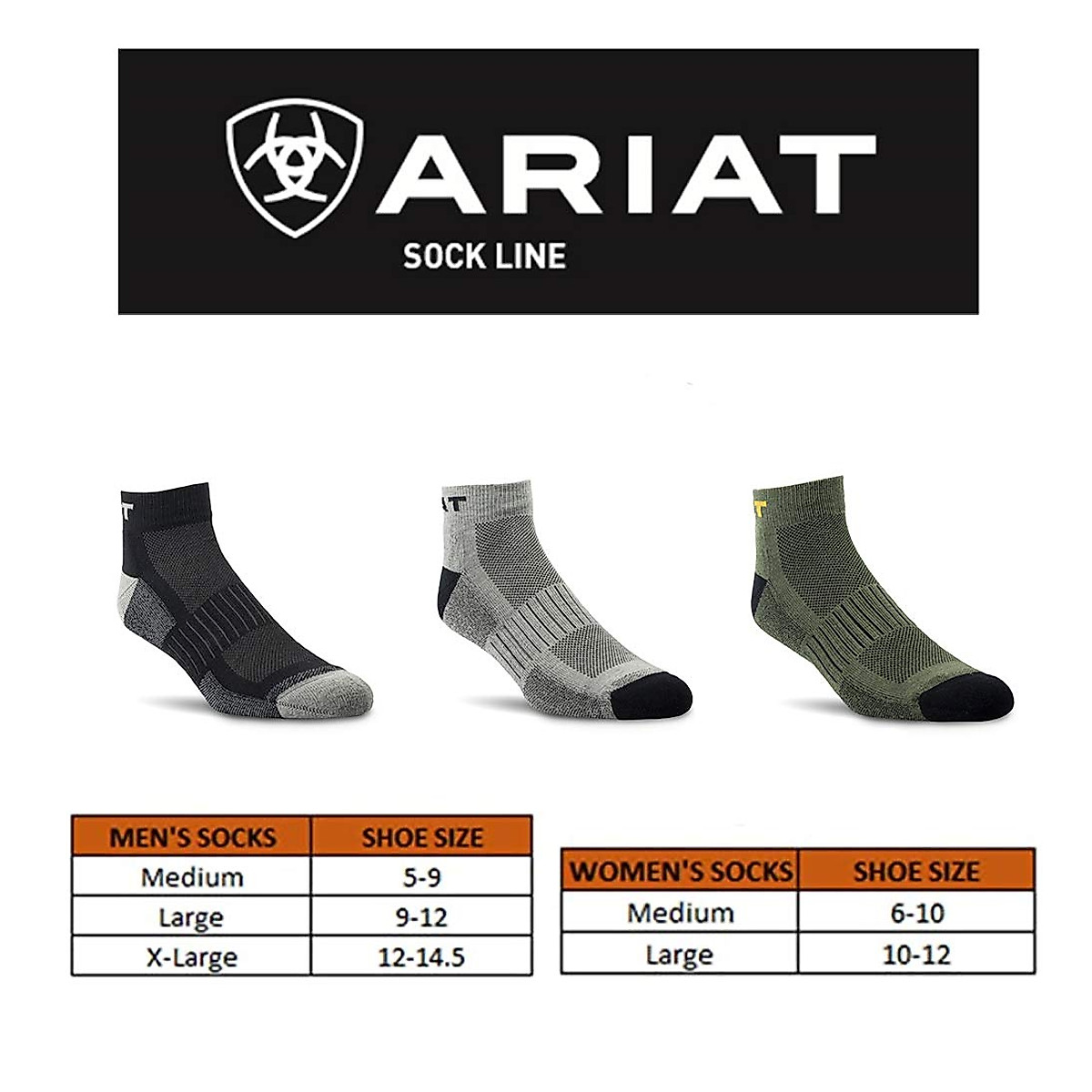 ARIAT AriatTEK High-performance Quarter Crew Socks, 3 Pairs Gray LARGE