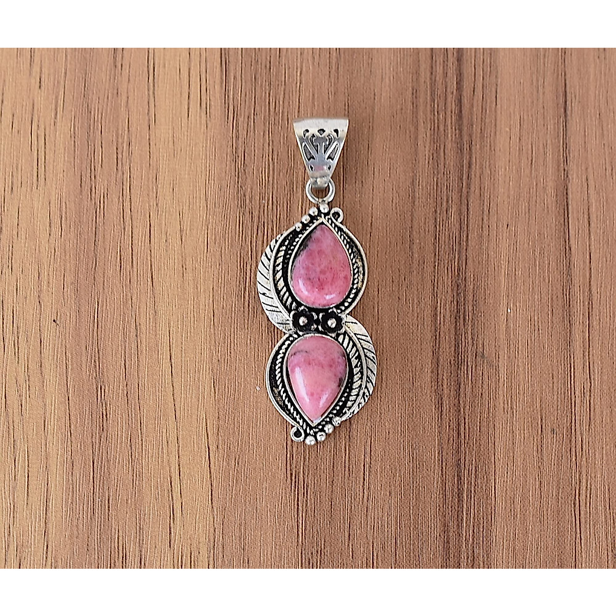 Rekha Gems Rhodonite Pendant, Pink Gemstone Pendant, Gift For Her, Vintage Jewelry,925 Sterling Silver Pendant, Boho and Hippie Pendant, Vintage Pendant, Daily Wear Pendant, Valentine Gift-NO-NRO-21