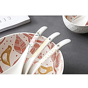 Spoons Silverware Household Large Soup Spoons Ceramic Rice Spoons Thickened Long Handle Spoons Restaurants Serving Soup Spoons Spoon Set (Color : A)