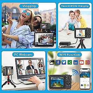 4K Digital Camera,Vmotal UHD 64MP Photo 4K/60FPS Video,Dual Screens/16x Zoom/Time-Lapse/Slow-Motion/with WiFi/Autofocus Vlogging Camera Beginner