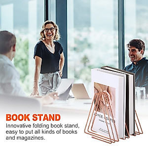 PATIKIL Triangle Desktop File Holder Rack, Metal Vinyl Record Stand Holder Office File Organizer Triangle Bookshelf Decor for Desk Office Decor Rose Gold