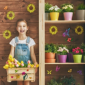 16 Pieces Flower Stencil for Painting Bee Sunflower Butterfly Spring Stencil Large Template Reusable Summer Painting Stencil and Metal Open Ring for DIY Craft on Wood Wall Home Decor(5.1 x 5.1 Inch)