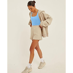 OQQ Women's 3 Piece Tank Tops Ribbed Seamless Workout Exercise Shirts Yoga Crop Tops Black Candyblue Beige