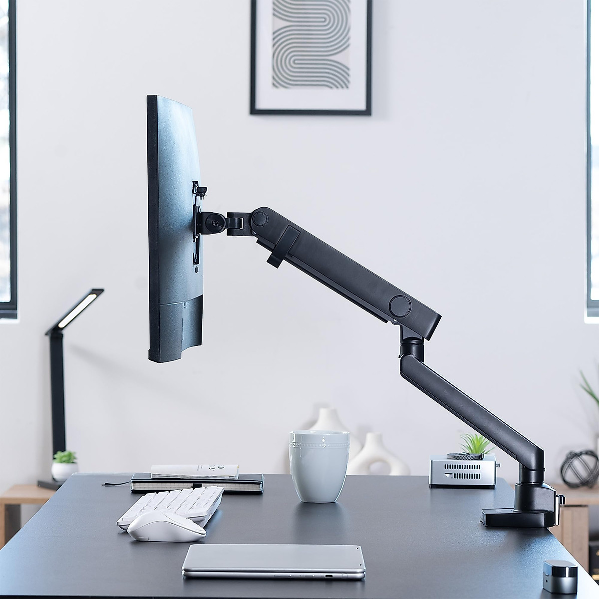 VIVO Premium Aluminum Full Motion Single Monitor Desk Mount Stand with Lift Engine Arm, Fits Screens up to 32 inches, STAND-V101BB