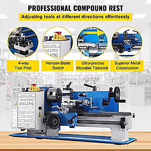 BestEquip Metal Lathe 7" x 14",Mini Metal Lathe 0-2500 RPM Variable Speed,Mini Lathe with 4" 3-jaw Chuck,Bench Top Metal Lathe, Benchtop Lathe, for Various Types of Metal Turning