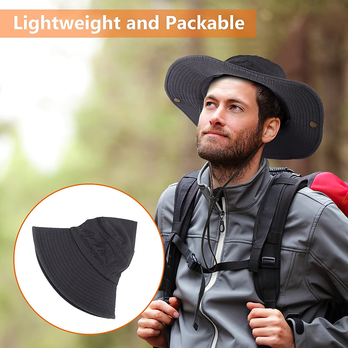 Obling Sun Hat, Fishing Hat UPF 50 Wide Brim Bucket Hat Safari Boonie Hat (B-Grey)