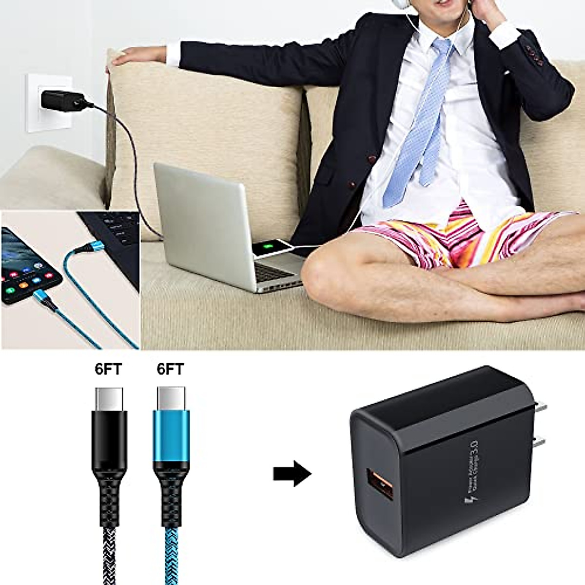 Android Phone USB C Type C Fast Charger for Motorola G9 G8 G7 Power/Edge 5G UW/Edge/G Play/G Power/G Stylus 2022 2021/One 5G UW ace/G Pure/X4 Z Z2 Z3 Z4, Fast Wall Plug Cube with C Type Charging Cable