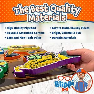 Blippi Toys for Kids by Creative Kids - 3 Chunky Puzzles for Toddlers - Wooden Animal Dinosaur Construction Puzzles - Toddler Puzzles Educational Learning Gifts Wooden Toys for Kids Ages 2+