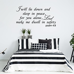I Will Lie Down and Sleep in Peace for You Alone Lord Make Me Dwell in Safety Wall Decals Bible Verse Religious Quotes Scripture Bedroom Christian Home Art Decor Vinyl Stickers