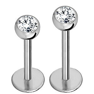 Forbidden Body Jewelry 18G 8mm & 10mm Internally Threaded Solid Titanium Tragus/Helix Earring/Labret Stud with 3mm CZ Ball Top