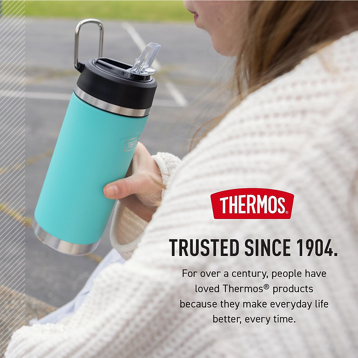 THERMOS ICON SERIES Insulated Water Bottle with Straw Lid - 18 Ounce, Seafoam - Stainless Steel Vacuum Insulated Water Bottle with Straw Lid