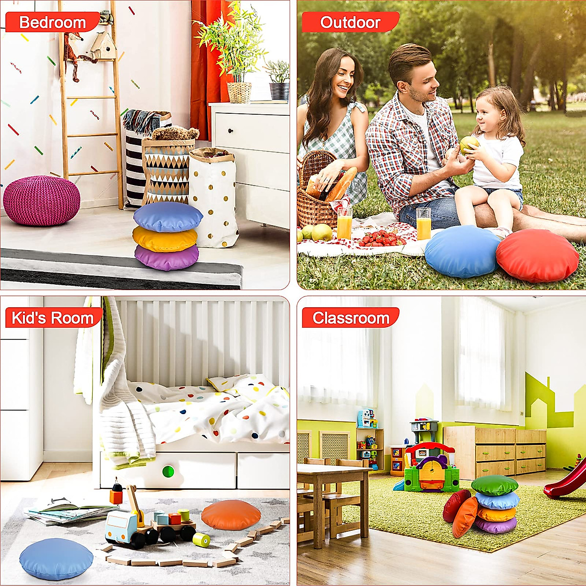 GAMENOTE Round Floor Cushions for Classroom - Comfy Memory Flexible Seating Floor Seat Cushion for Kids Distance Learning (6 Pieces)