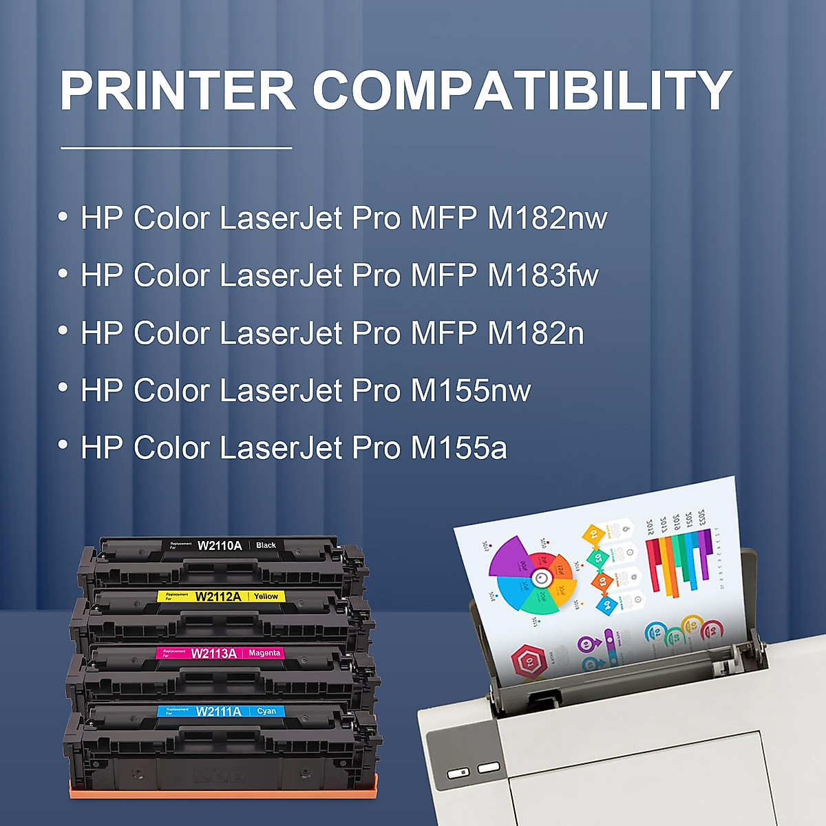 206A Toner Cartridges Replace for HP 206A Toner Cartridges 4 Pack Compatible for HP Color Laserjet Pro MFP M283fdw M283cdw M283fdn M282nw M255dw M255nw Toner for HP 206X Toner Cartridges 4 Pack