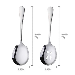 Meiishaaa Meisha Serving Spoons Set, 3 Serving Spoons and 3 Slotted Serving Spoons, Silver Stainless Steel Serving Utensils for Buffet Can Banquet Cooking Kitchen - Mirror Polished