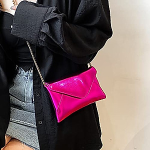 HEYCUE Shiny Clutch Purse For Women Mini Evening Envelope Clutch Bag Foldover Crossbody Handbag For Wedding Party Prom (Rose pink)