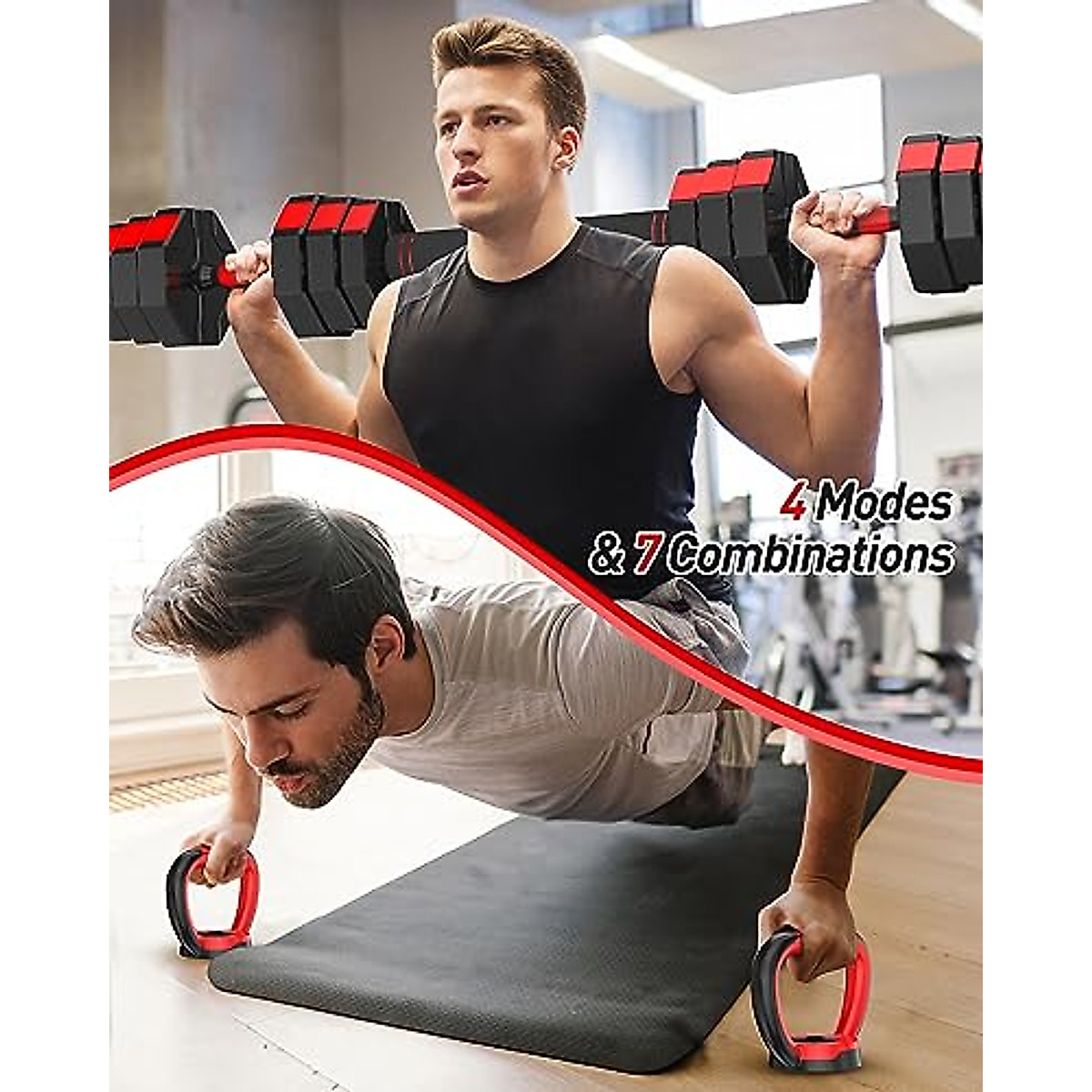 Loupusuo Adjustable Dumbbell Set 55LBS/70LBS Free Weights Set with Connector, 4 in1 Dumbbells Set Used as Barbell, Kettlebells, Push up Stand, Fitness Exercises Home Gym Workouts for Men/Women(55LBS)