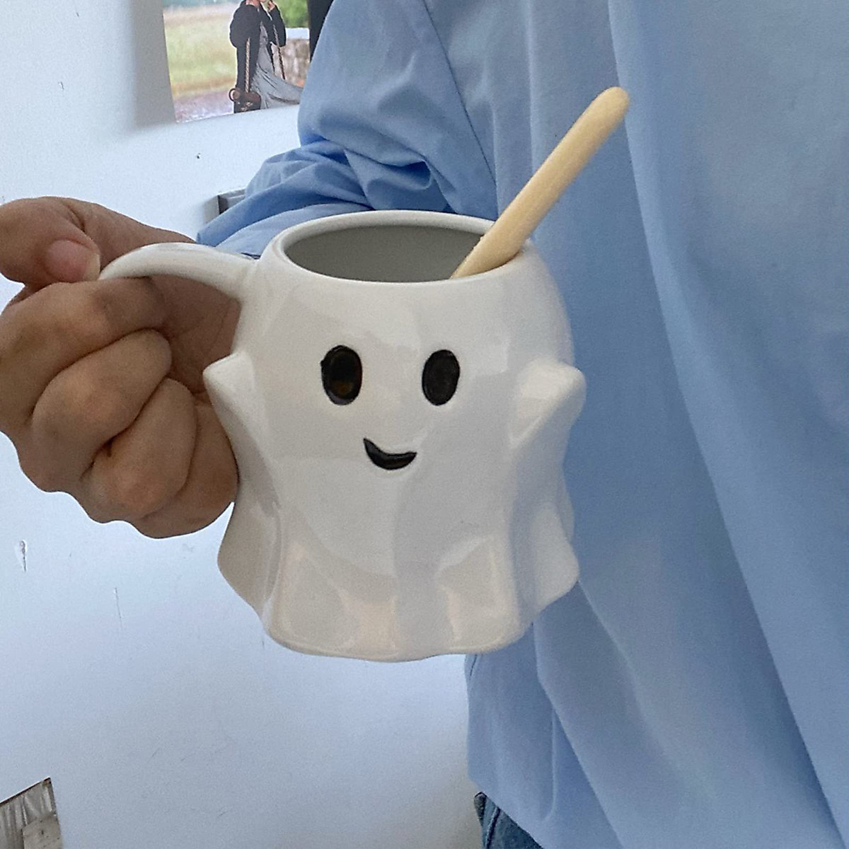 TOKZON Ghost Mug, Halloween Coffee Mug, Cute Ghost Coffee Mug, Ghost Halloween Ceramic Coffee Mug, 14 Fl Oz (1pcs)