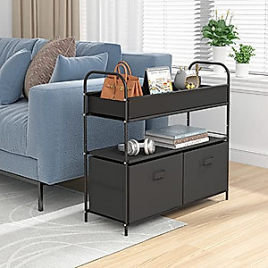 Sywhitta 3-Tier Closet Storage Organizer, Shelves with 2 Foldable Cubes, Multi-Functional Metal Rack, Black