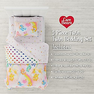 Franco Care Bears Classic Retro Rainbow Bedding 5 Piece Super Soft Comforter and Sheet Set with Sham, Twin, (100% Official Licensed Product) Collectibles