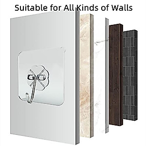 Pengwei 24 Pack Adhesive Hooks Transparent Non-Marking Waterproof Hooks Strong Adhesive Hooks for Kitchen Bathroom Cloakroom Reusable Wall Hooks Nail Free Heavy Duty Adhesive Hooks