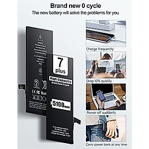 （5100mAh） Battery for iPhone 7 Plus(2022 New Version), (Model:A1661, A1784, A1785) High Capacity Than Others Replacement Battery with Complete Repair Tool Kit and Instructions .b