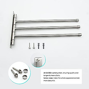 Swivel Towel Rack Wall Mounted Rotates Towel Bar SUS304 Stainless Steel 3-Arms Towel Swing Hanger Space Saving Storage Organizer Towel Holder for Bathroom, Kitchen,Brushed Finish