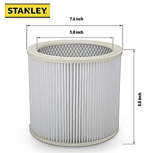 Stanley 08-2501 Cartridge Filter, Fit for Most 5 -18 Gallon Wet/Dry Vacuum Cleaners, Compatible with SL18115, SL18115P, SL18116, SL18116P, SL18191P, SL18199P, SL18117, SL18701P-10A, SL18410P-5A