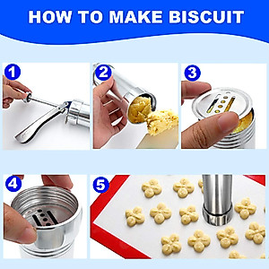 YOOUSOO Cookie Maker Cookie Press Gun, Kit Stainless Steel Biscuit Press Maker (with 20 Disc and 4 Nozzles) Homemade Baking Tool Biscuit Cake Dessert DIY Maker and Decoration