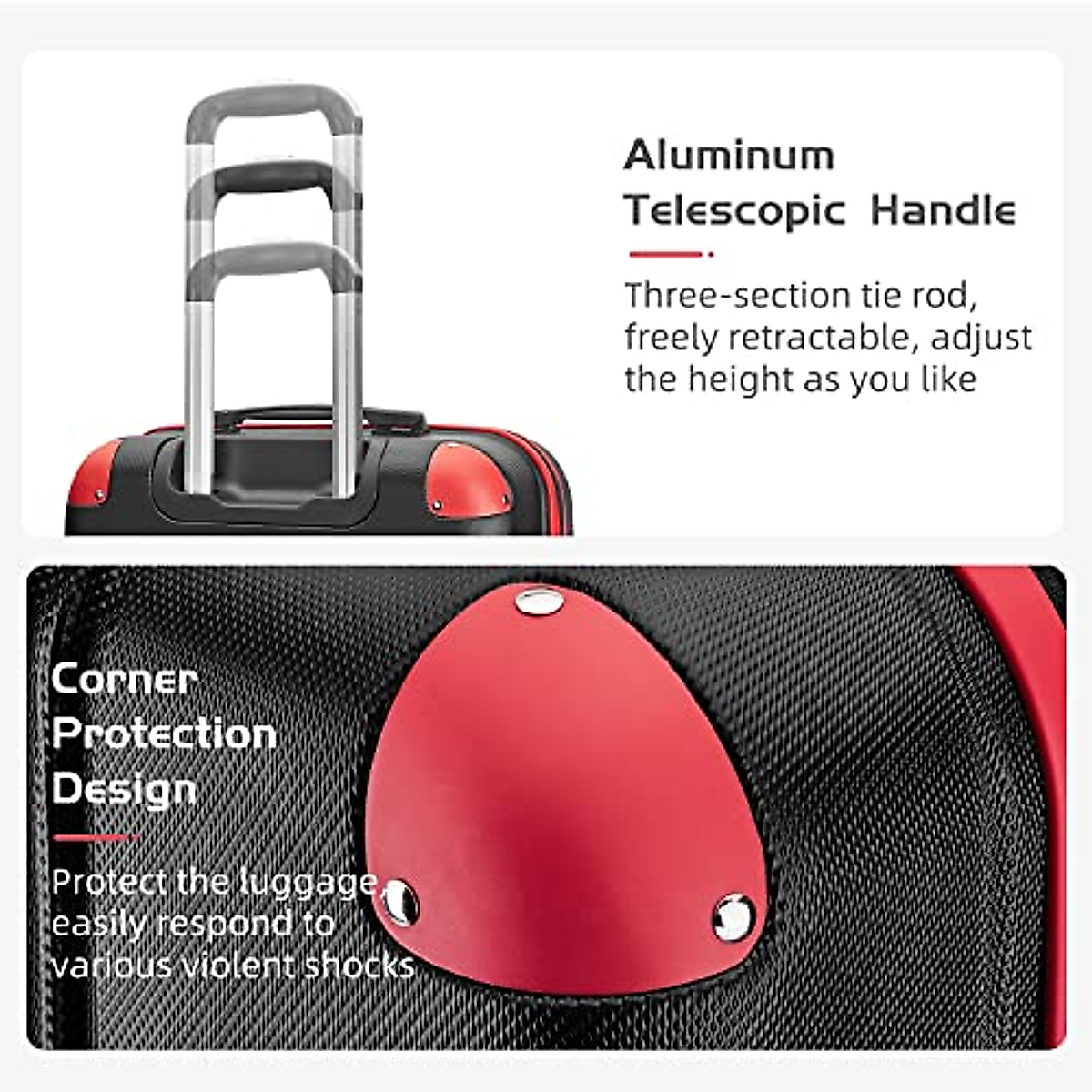 Joyway Luggage 8-Piece Travel Sets, Hardside Suitcase with Spinner Wheels,Checked Suitcase with TSA Locks(24Inch Black&Red)