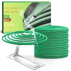 Citronella Coils, 48 PCS Citronella Incense with Coil Holder, Suitable for Outdoor Use, Pool Side, Patio, Porches
