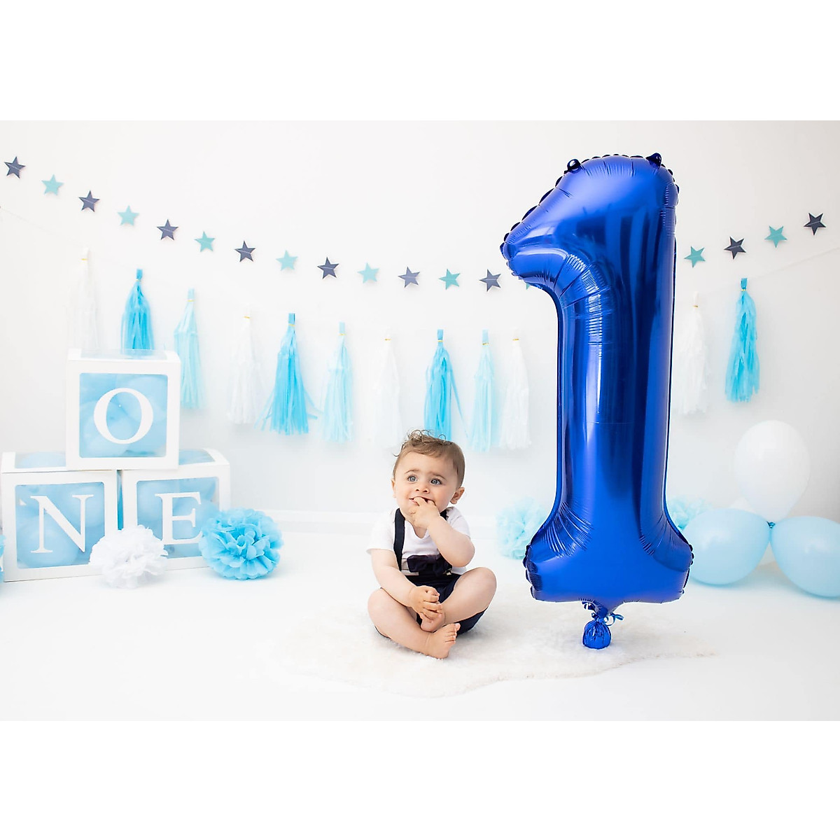 40 Inch Navy Blue 1 Balloon for First Birthday, Blue One 1st Number Balloon Birthday Decorations for Man, 10th 21st, Giant Number 1 Balloon
