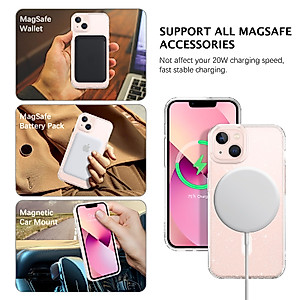 Telaso iPhone 13 Mini Case, iPhone 13 Mini Clear Glitter Case Compatible with Magsafe Wireless Charging Shockproof Anti-Scratch Hybrid Hard PC TPU Bumper Phone Case for iPhone 13 Mini 5.4", Clear
