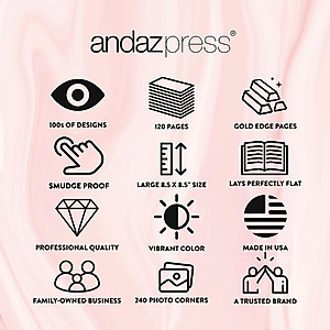 Andaz Press Personalized Wedding Guestbook with Gold Accents, Minimal Custom Guestbook, White Guest Sign-in Registry, 120 Pages 8.5" X 8.5" Memories Book for DIY Scrapbook Photo Album, Keepsake