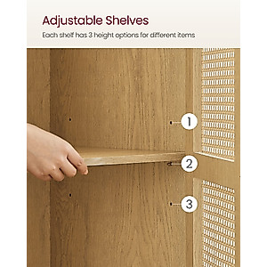 VASAGLE by SONGMICS HOME Rattan Sideboard Buffet Storage Cabinet - Kitchen Cupboard Server Console Table with Adjustable Shelves, 15.7 x 31.5 x 35.4 Inches for Entryway, Living Room, Natural