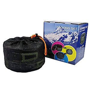 Peidesi Camping Cookware Mess Kit, Portable Camp Stove Pots and Pans Set, Carabiner, Folding Knife, Fork Spoon Kit, Carry Mesh Bag,Teapot for Backpacking, Outdoor Camping, Hiking and Picnic（16Pcs）