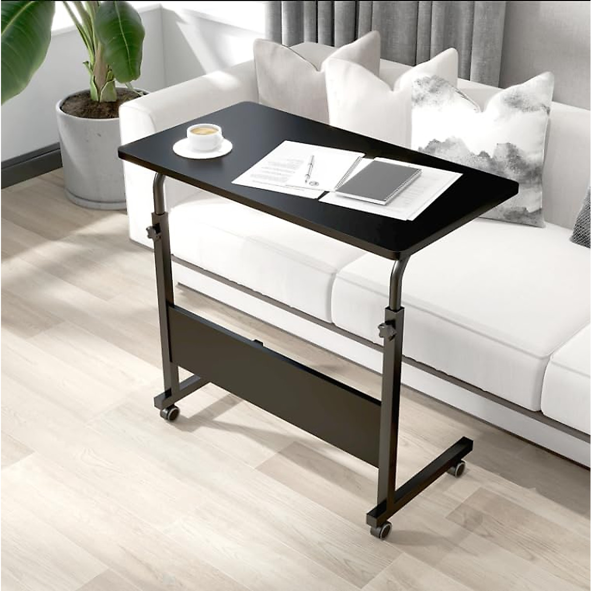 SogesHome 31.5inches Adjustable Mobile Bed Table Portable Laptop Computer Stand Desks with Rolling Wheels，Black