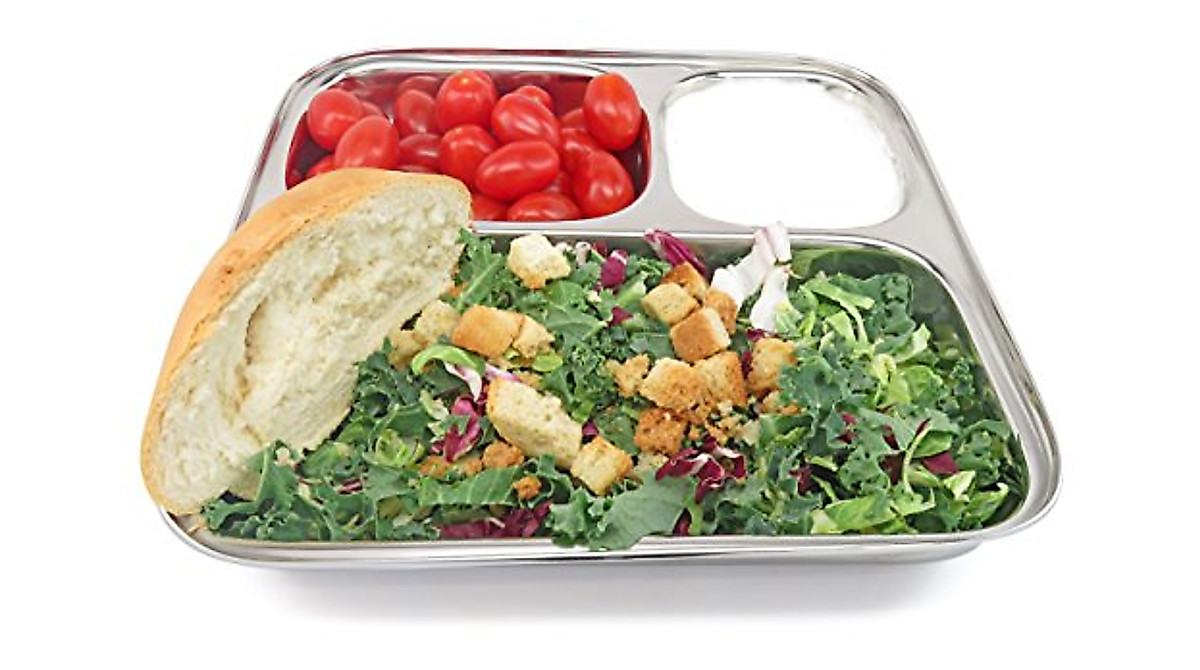 Eco-Friendly Stainless Steel Camping Food Tray - 3 Compartment