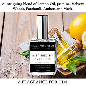 Fragrance Club Genealogy Collection Inspired by Aventus for Men, 1.9 fl oz. EDP Mens fragrance with Jasmine, Velvety Woods and Musk. It is a sensual fragrance that makes a great gift.