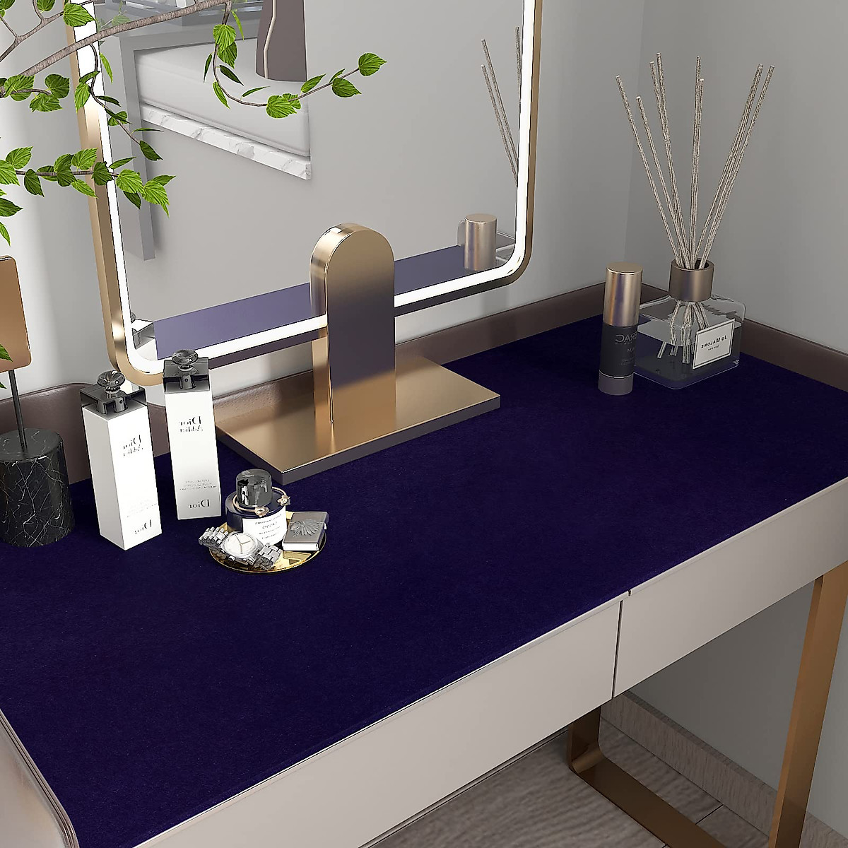 CHIHUT Dark Blue Self Adhesive Velvet Drawer Liner for Jewelry Dresser Velvet Wallpaper Peel and Stick Velvet Flocking Liner Soft Felt Fabric Contact Paper for Jewelry Box Liner DIY Craft 17.7''x236''