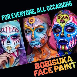 BOBISUKA Face Body Paint, 15 Color Professional Face Painting Palette for Art Theater Halloween Party Cosplay Clown Sfx Makeup for Women Adults, Non-Toxic Washable