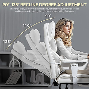 Dowinx Big and Tall Office Chair with Pocket Spring Cushion and Lumbar Support,High Back Computer Gaming Chair with Adjustable Armrests,Executive Desk Chair with Footrest,(PU Leather, White)