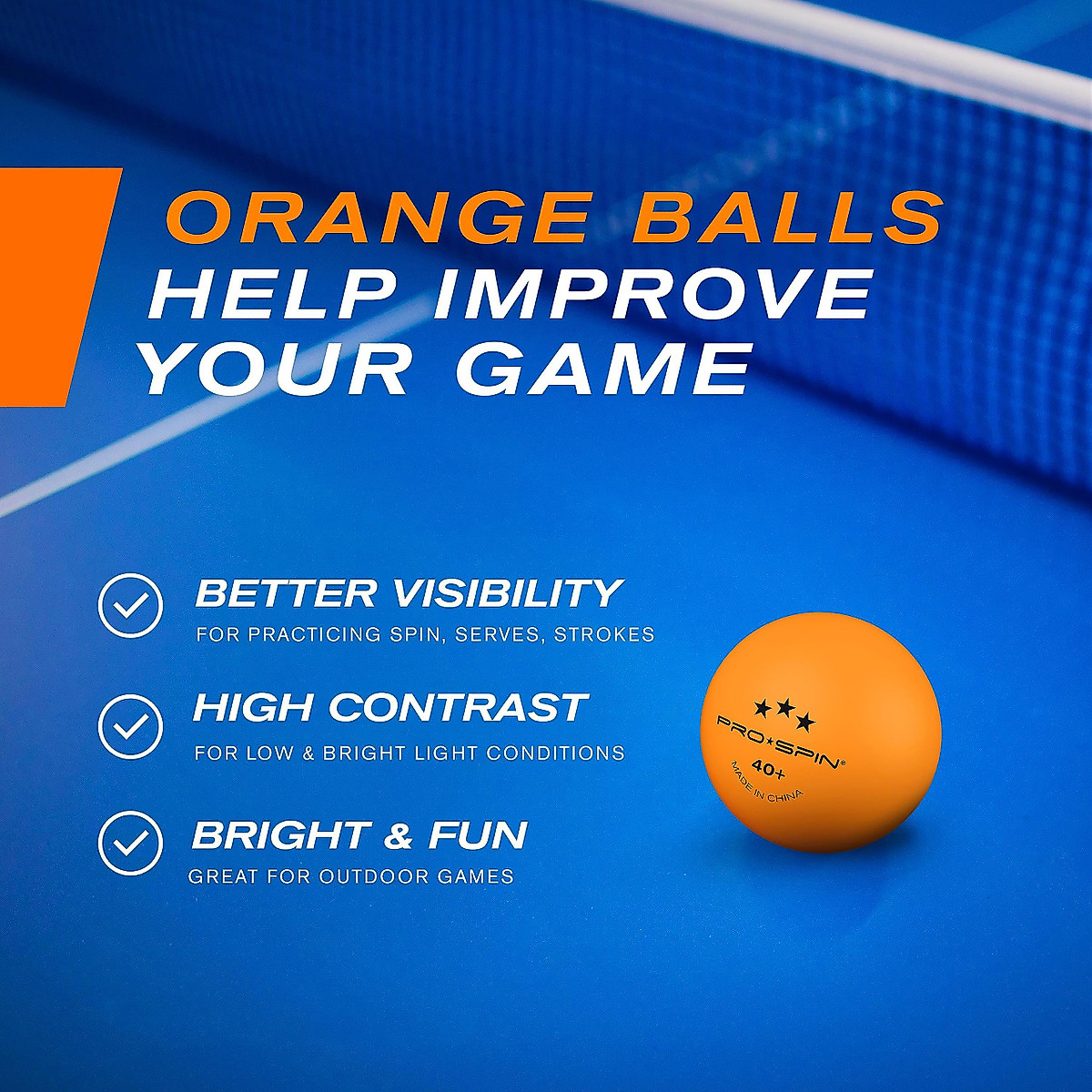 PRO SPIN Ping Pong Balls - Orange 3-Star 40+ Table Tennis Balls (Pack of 24) | High-Performance ABS Training Balls | Ultimate Durability for Indoor/Outdoor Ping Pong Tables