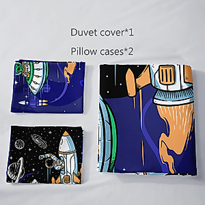 AILONEN Astronaut Duvet Cover Twin Size, Size, Cute Cartoon Astronaut Bedding Set for Kids Boys,Crazy Alien Comforter Cover,3 PCS,1 Quilt Cover and 2 Pillowcases