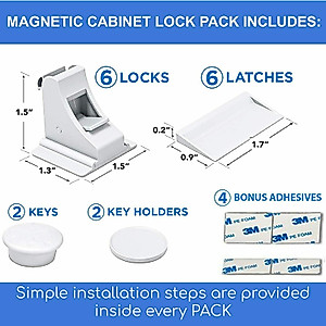 ItsyKidsyCare Baby Proofing Magnetic Cabinet Locks for Child Safety for Cabinets and Drawers No Tools or Screws Needed, 6 Locks, 2 Keys and 4 Bonus 3M Adhesives