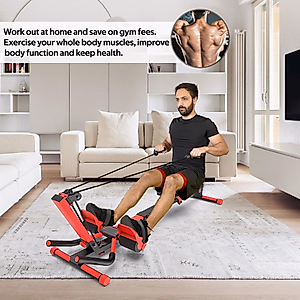 4 in 1 Rowing Machine with Adjustable Resistance Bands, Multifunction Rower Abdominal Fitness Equipment, Full Body Workout Machine for Home Gym