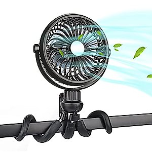 Mieuxbuck Stroller Fan, Clip on Fan with Flexible Tripod, 2600mAh Battery Operated Fan with Stepless Speed, 360° Rotatable Handheld Fan Suitable for Multiple Scenarios