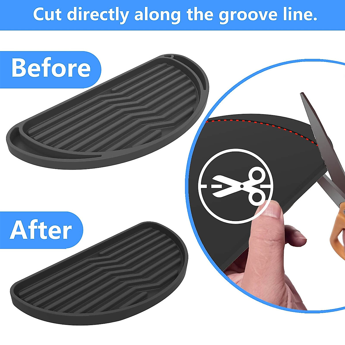 Refrigerator Drip Catcher Tray .JIUBAR Non-slip Cuttable fridge water Dispenser Drip Tray,Silicone refrigerator Water Drip Catcher for GE, Samung Fridge Drip Tray (SemiCircular-Black)