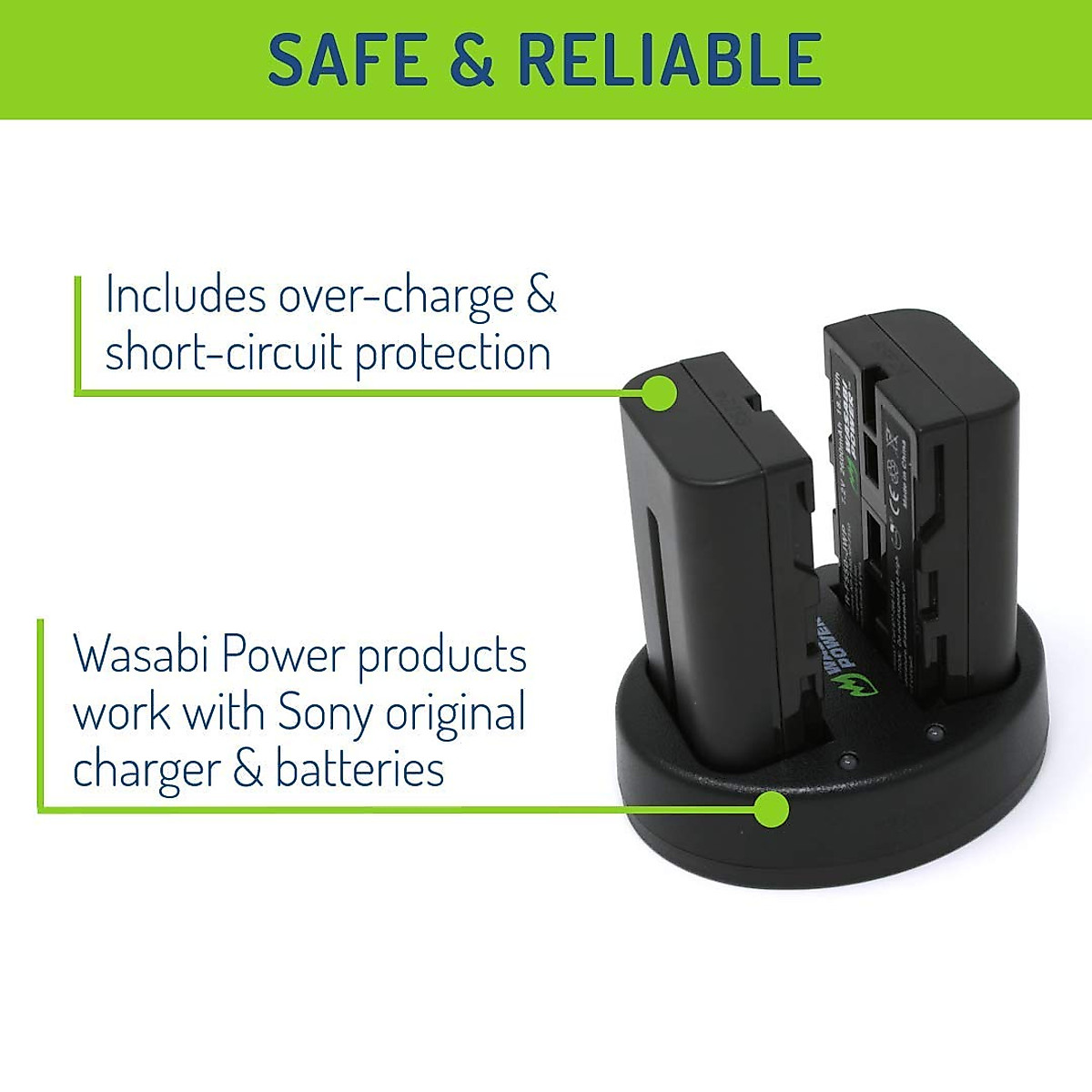 Wasabi Power Battery (2-Pack) and Dual USB Charger for Sony NP-F330, NP-F530, NP-F550, NP-F570 (L Series) and CN-160, CN-216, CN126 Series & Atomos Ninja V, Shinobi, Shogun 7, BMPCC 6K Pro and More