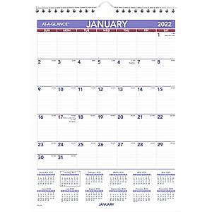 2022 Wall Calendar by AT-A-GLANCE, 8" x 11", Small, Monthly (PM128)